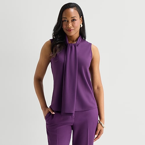 Click here for Black Label by Evan-Picone Womens Split Tie Neck S... prices
