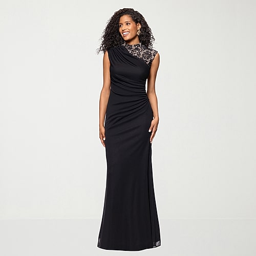 Click here for DJ Jaz Womens Mock Neck Sleeveless Lace Evening Go... prices
