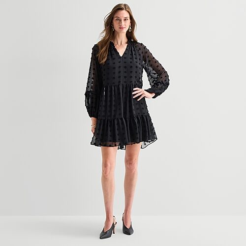 Click here for MSK Womens V Neck Long Sleeve Dots Shift Dress  Sm... prices