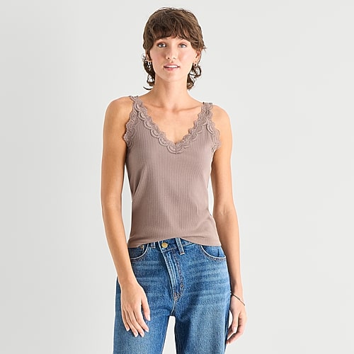 Click here for a.n.a Lace Trim Womens V Neck Sleeveless Tank Top... prices