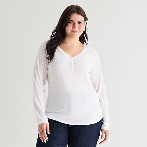 Click here for a.n.a Womens Plus Long Sleeve Regular Fit Henley S... prices