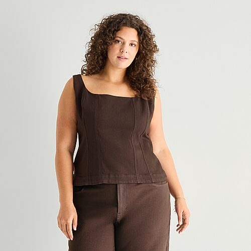 Click here for a.n.a Denim Corset Womens Plus Square Neck Sleevel... prices
