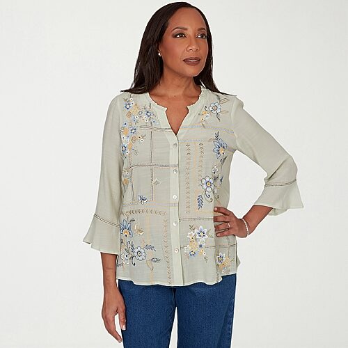 Click here for Alfred Dunner Indigo Girls Womens Split Crew Neck... prices
