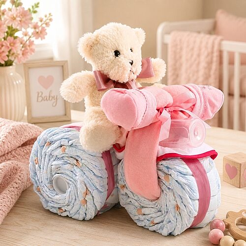 Click here for Alder Creek Pink Tricycle Diaper Cake Food Set  On... prices