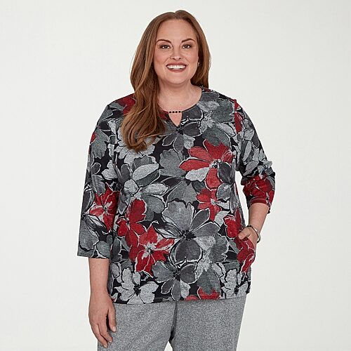 Click here for Alfred Dunner Womens Plus Split Crew Neck 3/4 Slee... prices