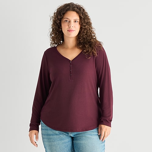 Click here for A.N.A Womens Plus Long Sleeve Regular Fit Henley S... prices