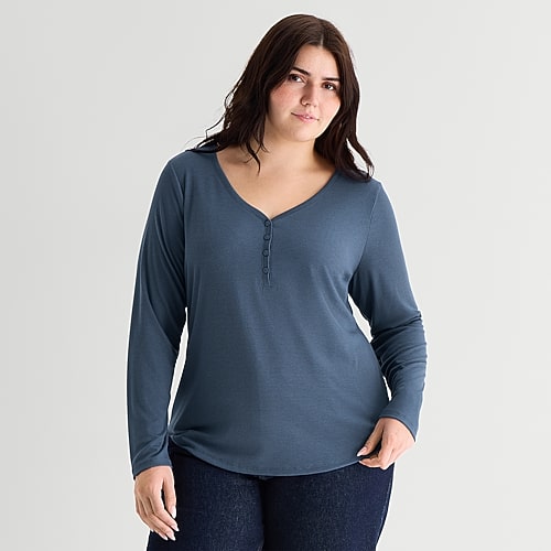 Click here for A.N.A Womens Plus Long Sleeve Regular Fit Henley S... prices