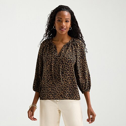 Click here for St. Johns Bay Womens Tall Split Tie Neck 3/4 Sleev... prices
