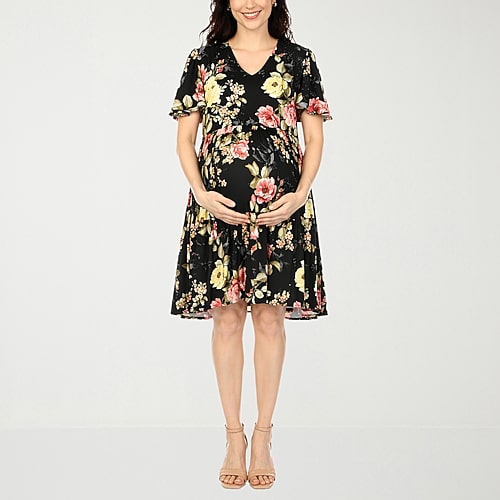 Click here for White Mark Womens Floral Print V-Neck Maternity Dr... prices