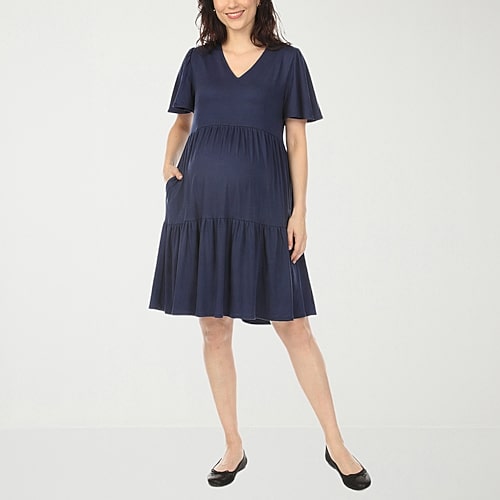 Click here for Womens White Mark Short Sleeve Tiered Maternity A-... prices