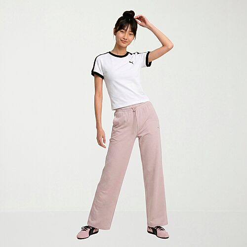 Click here for PUMA Womens Wide Leg Mid Rise Regular Fit Sweatpan... prices