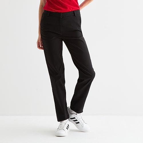 IZOD Womens Juniors Straight Mid Rise Flat Front Pant  12  Black