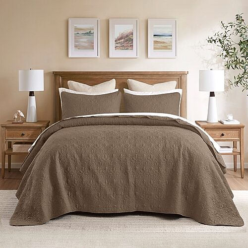 Madison Park Quebec Quilted 3-Pc. Bedspread Set  Queen - Mocha