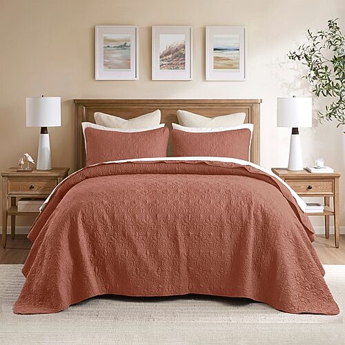 Madison Park Quebec Quilted 3-Pc. Bedspread Set  Queen - Clay Red