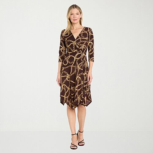 Click here for R & M Richards Womens Printed Jersey Faux Wrap Dre... prices