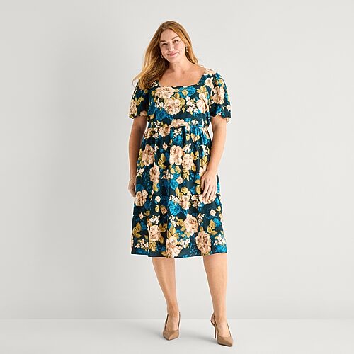 Click here for Robbie Bee Womens Plus Midi Square Neck Short Slee... prices