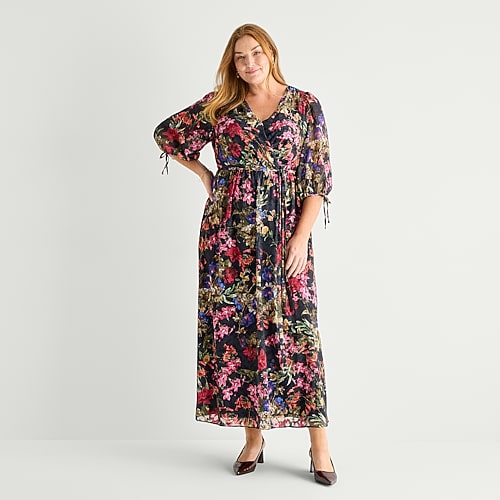 Click here for Brianna Milay Womens Plus V Neck Long Sleeve Flora... prices