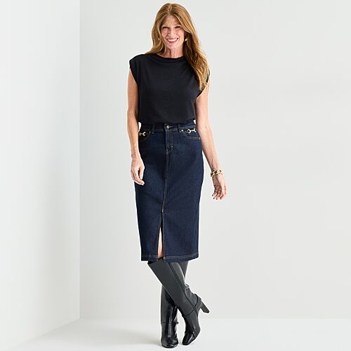Click here for Liz Claiborne Embellished Womens Midi Denim Skirt... prices
