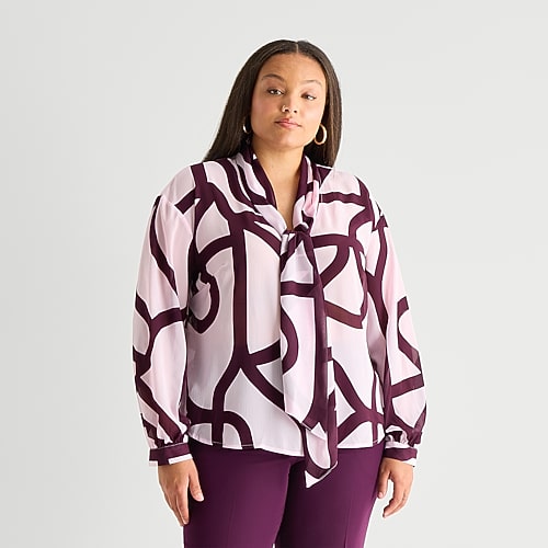 Click here for Worthington Womens Plus Split Tie Neck Long Sleeve... prices