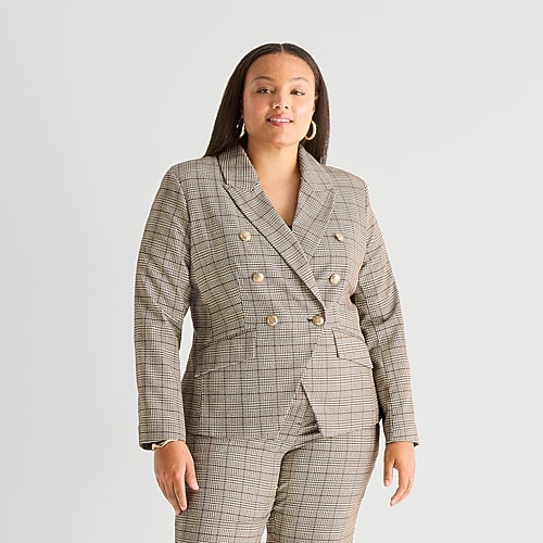 Click here for Worthington Womens Plus Double Breasted Plaid Regu... prices