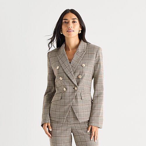 Click here for Worthington Womens Double Breasted Plaid Regular F... prices