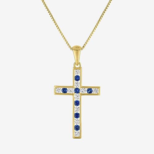 Click here for Cross Womens Lab Created Blue Sapphire 14K Gold Ov... prices