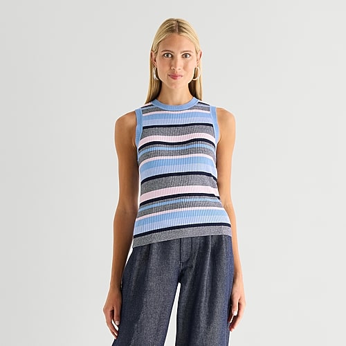 Click here for Worthington Womens Crew Neck Sleeveless Striped Pu... prices