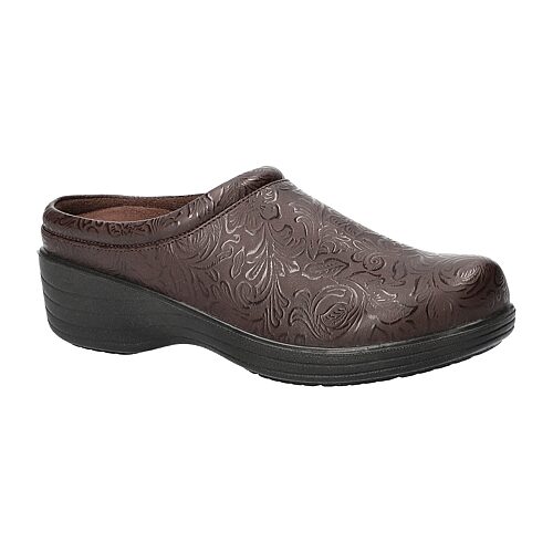 Easy Street Womens Beck Slip-Resistant Round Toe Clogs - Brown Tooled