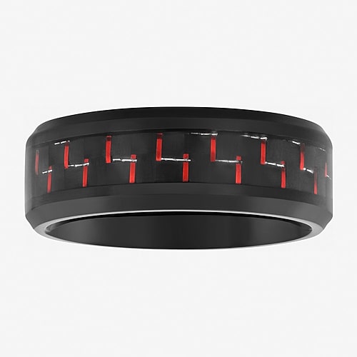 Click here for Mens 8MM Black Stainless Steel with Blue Carbon Fi... prices