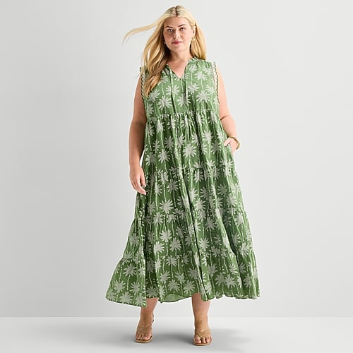Click here for St. Johns Bay Womens Plus Midi Split Tie Neck Slee... prices