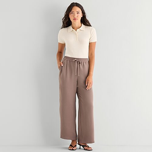 a.n.a Womens Crepe Wide Leg Mid Rise Pull-On Pant  X-small Short  Gray