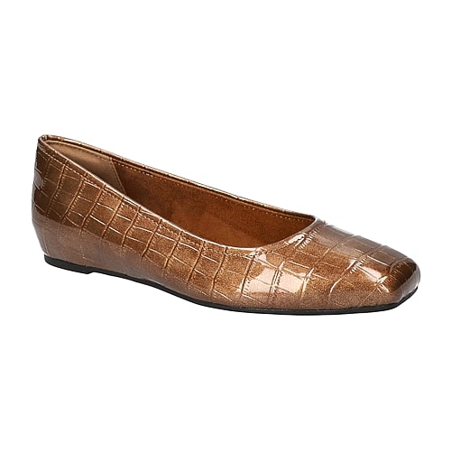 Easy Street Womens Crescent Slip-On Ballet Flats - Bronze Patent Croco
