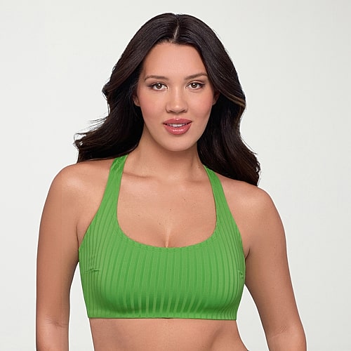 S3 Apparel Womens Supportive and Sculpting Ribbed Scoop-Neck Crossback Bralette Swimsuit Top - Serpentine
