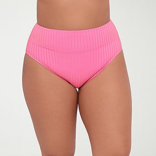 S3 Apparel Womens Smoothing and Sculpting Ribbed Banded High-Waist Swimsuit Bikini Bottoms - Hot orchid