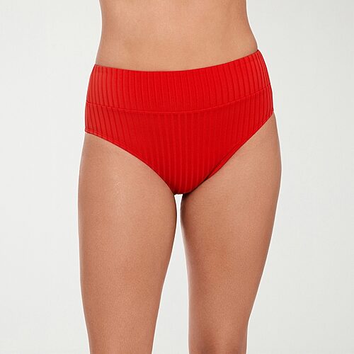 S3 Apparel Womens Smoothing and Sculpting Ribbed Banded High-Waist Swimsuit Bikini Bottoms - Scarlet