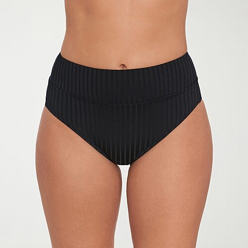 S3 Apparel Womens Smoothing and Sculpting Ribbed Banded High-Waist Swimsuit Bikini Bottoms - Onyx black