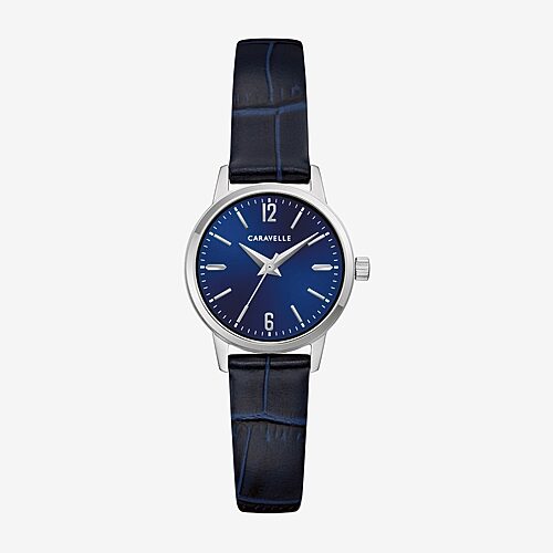 Click here for Caravelle Designed By Bulova Dress Womens Blue Lea... prices