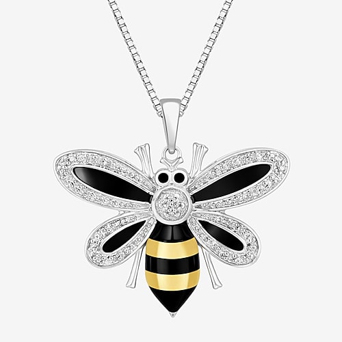 Click here for 1/10 CT.T.W. Natural Diamond Bee Pendant Necklace... prices