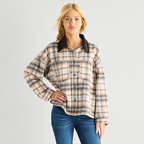 Click here for Arizona Womens Juniors Midweight Shirt Jacket  X-l... prices