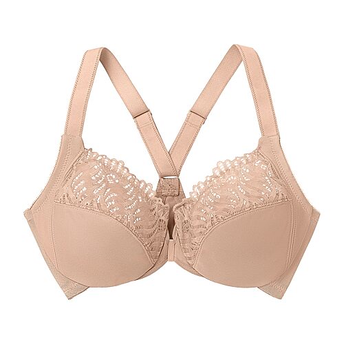 Glamorise Womens Plus Size Wonder Wire Front Close T-Back Bra 1246 - Cafe