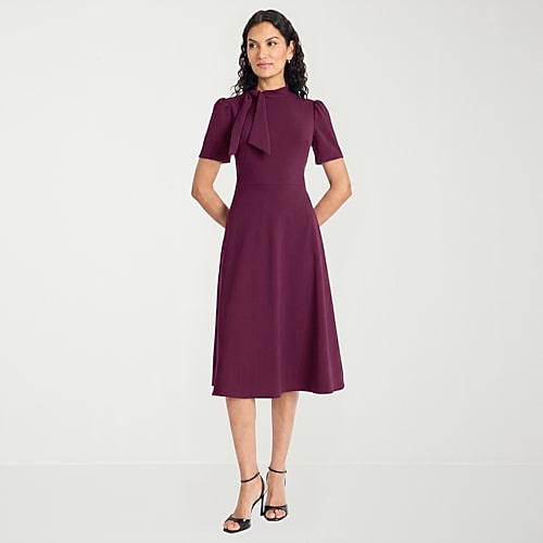 Click here for Ivy & Blue Womens Midi Split Tie Neck Short Sleeve... prices