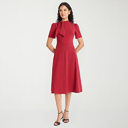 Click here for Ivy & Blue Womens Midi Split Tie Neck Short Sleeve... prices