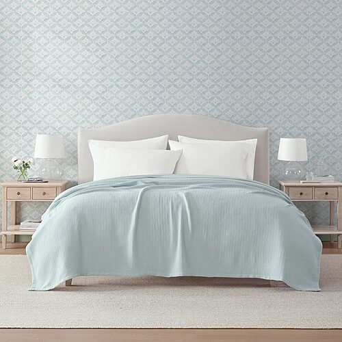 Click here for Martha Stewart Bedford Tile Blanket  One Size  Blu... prices