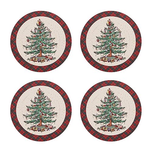 Spode Christmas Tree Tartan Braided Placemats  Set of 4 - Multi