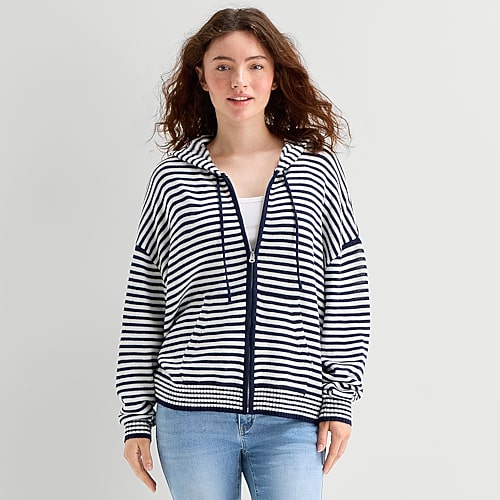 Click here for Forever 21 Juniors Womens Hooded Long Sleeve Strip... prices