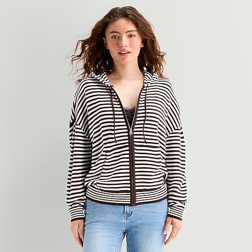 Click here for Forever 21 Juniors Womens Hooded Long Sleeve Strip... prices