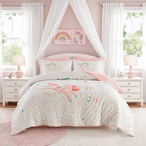 Intelligent Design Unicorn Dream Soft Microfiber 5-Piece Quilt Set  Queen - Pink
