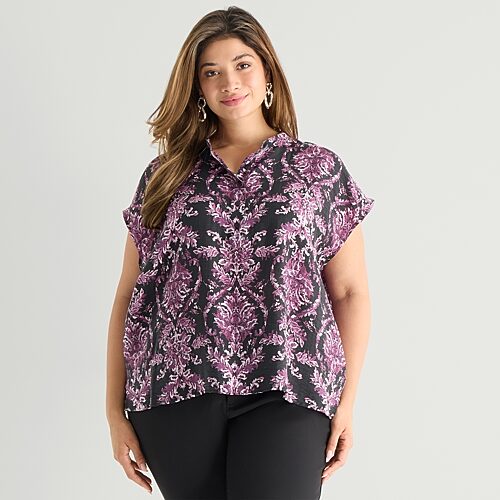 Click here for Worthington Womens Plus Henley Neck Short Sleeve B... prices
