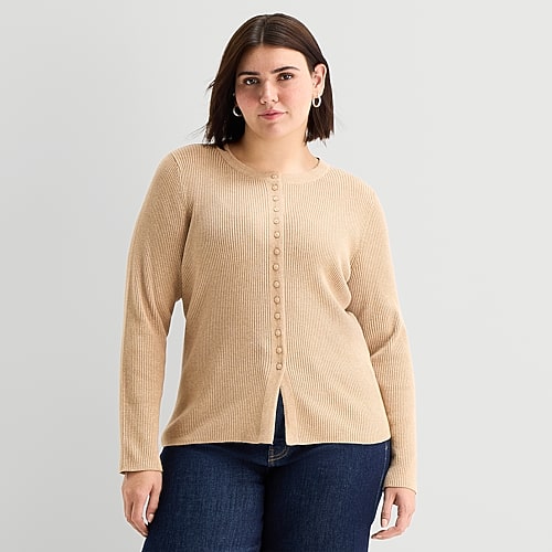 Click here for A.N.A Womens Crew Neck Long Sleeve Button Plus Car... prices