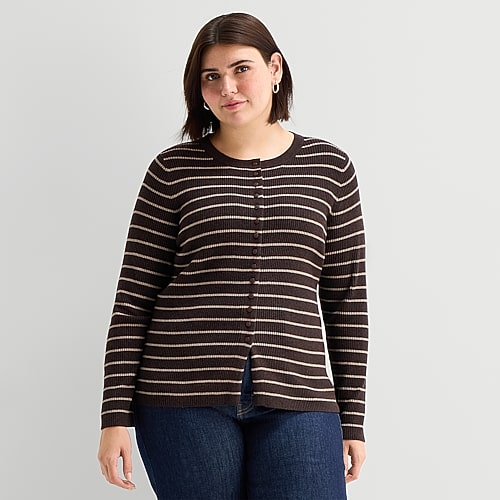 Click here for A.N.A Womens Crew Neck Long Sleeve Button Plus Car... prices